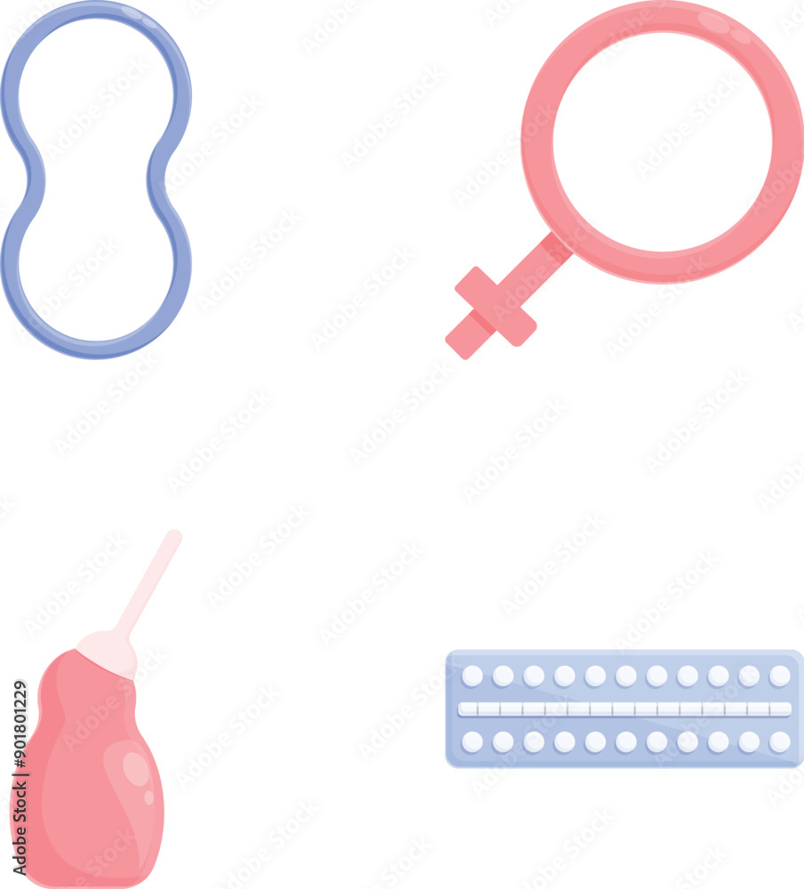 Contraception Icons Set Cartoon Vector Different Type Of Contraception
