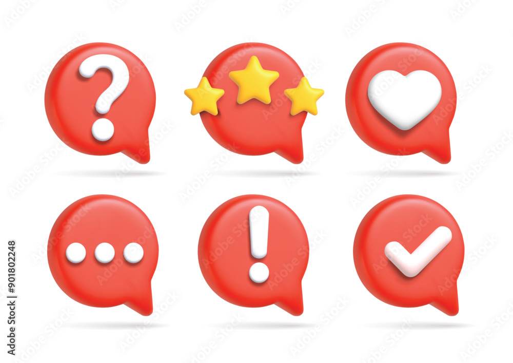 Set of 3D speech bubble icons for social media. 3d vector rendering of ...