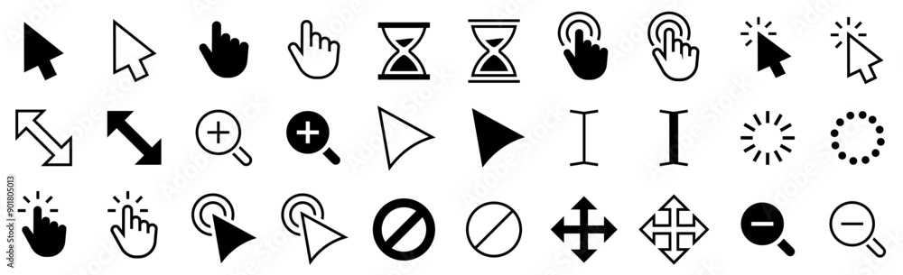 Pointer click icon set. Pixel perfect icons pointer cursor. Hand ...