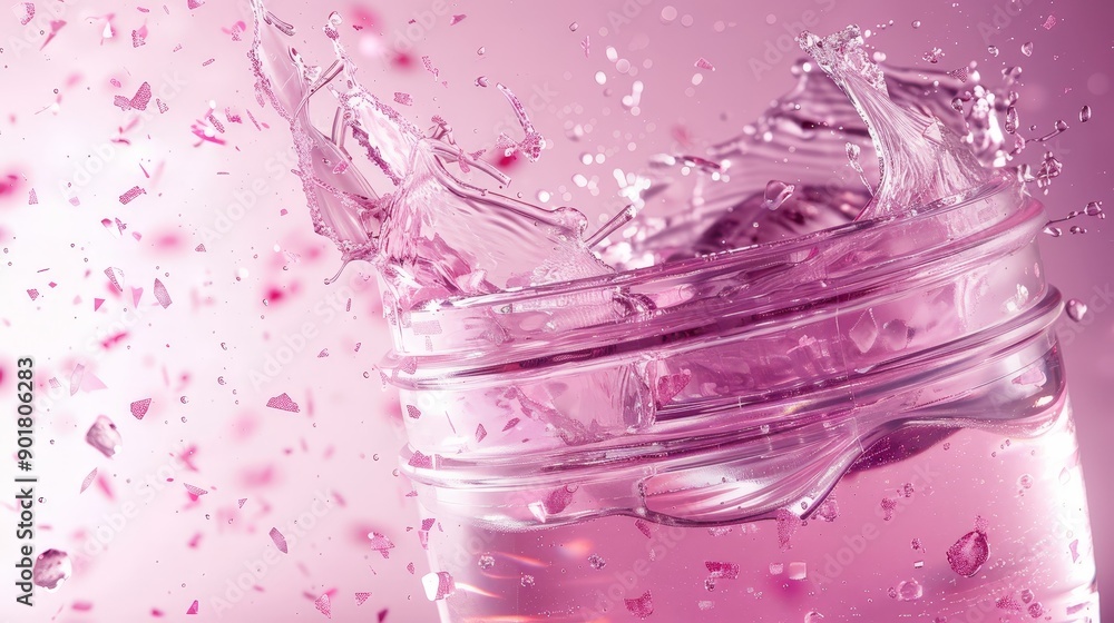 Pink Liquid Explosion A Close-Up Macro of Water Droplets in a Glass Jar ...
