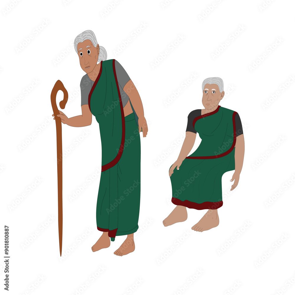 Indian old woman cartoon character. You can make moral stories for the ...
