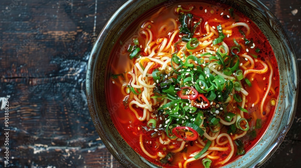 Korean Spicy Noodle Soup Eolkeunkalguksu Spicy noodle soup featuring ...