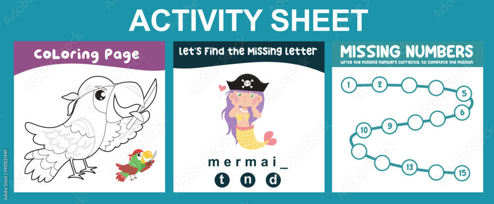 Activity sheet for children. 3 in 1 Educational printable worksheet ...