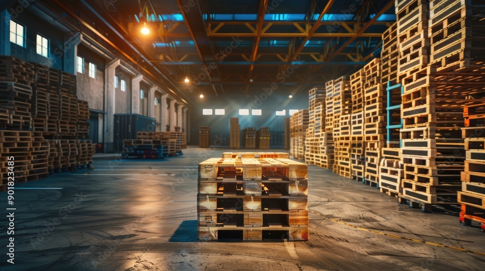 Cargo and Logistics of Wooden Pallets in a Warehouse Stock Photo ...