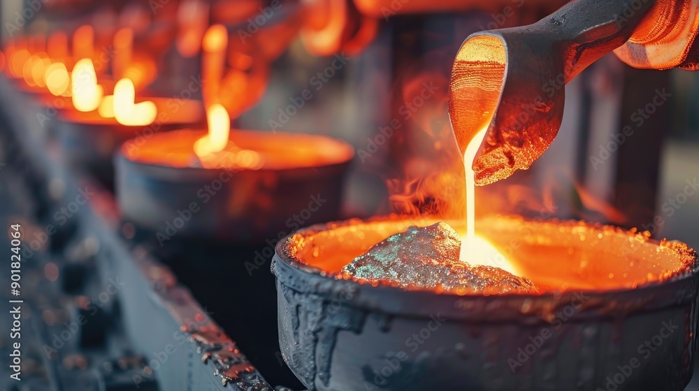 Foto de Copper Casting Process in Industrial Smelting Plant with Anode ...