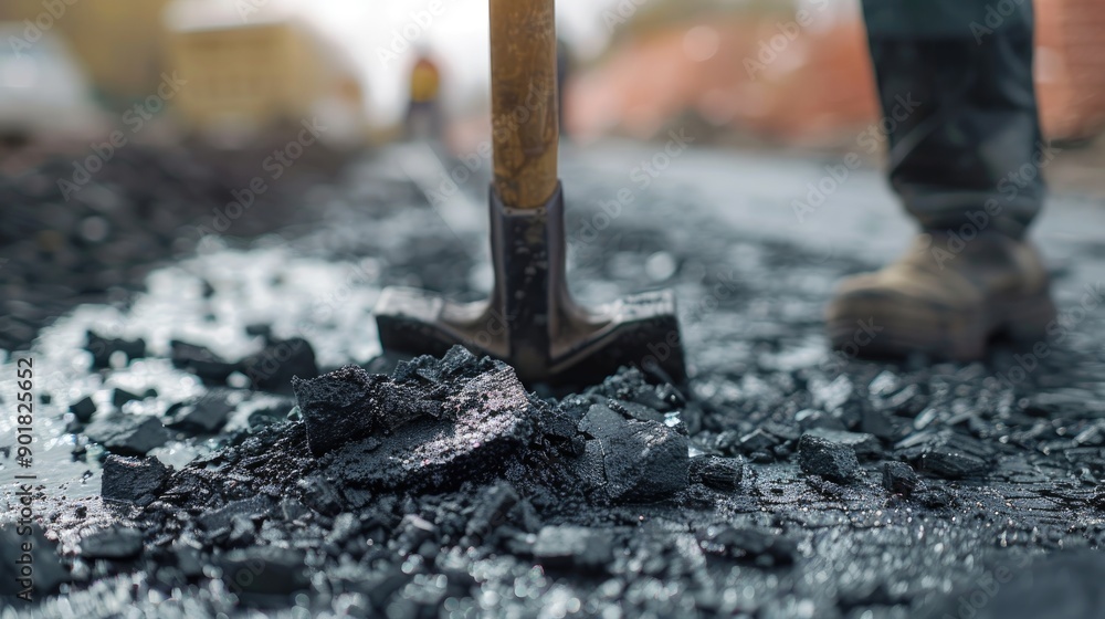 Repairing Road Surface with Demolition Hammer Breaking and Recycling ...