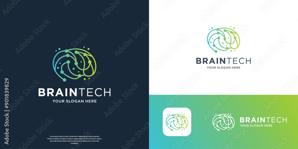 brain tech connection logo vector icon. creative digital brain ...