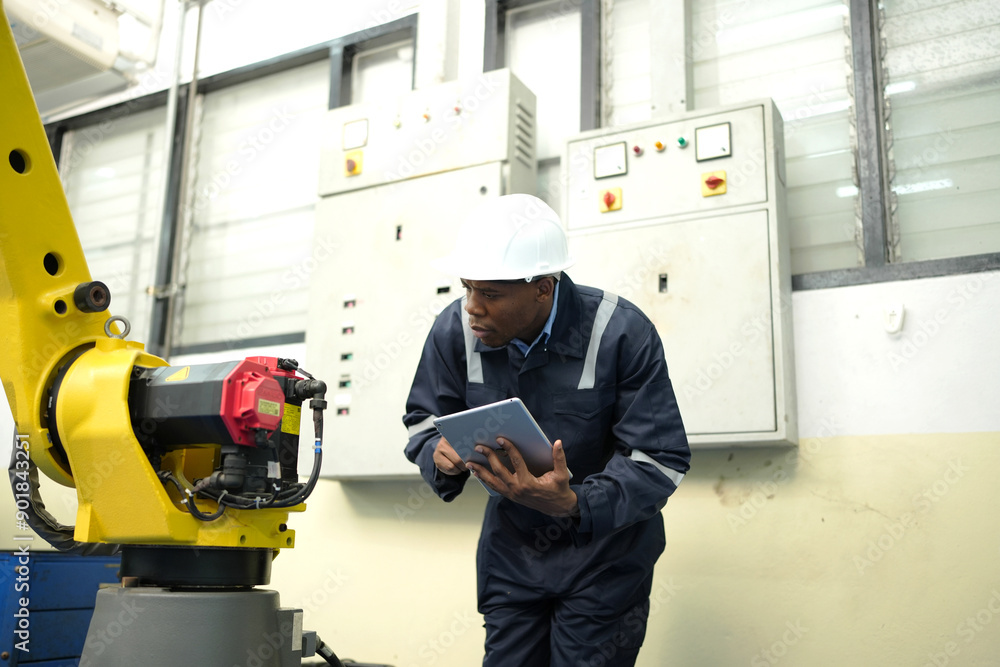 Engineer check and control welding robotics automatic arms machine in ...