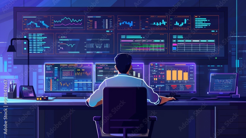 DevOps Engineer Monitoring CI/CD Pipeline in High Tech Workspace for Software Development Stock ...