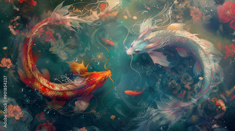 Incorporate animals or mythical creatures that symbolize balance and ...