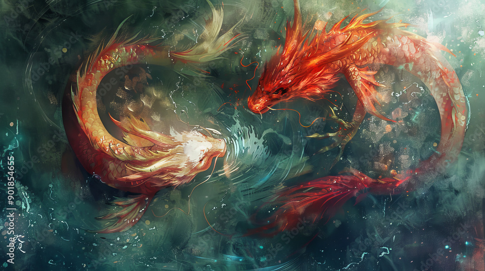 Incorporate animals or mythical creatures that symbolize balance and ...