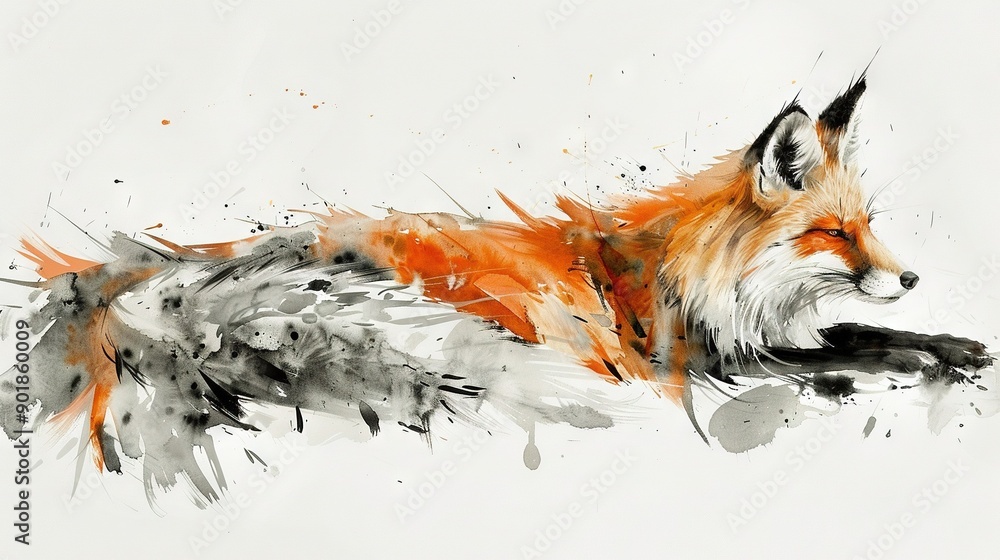 Fox lying down with head turned to side, eyes wide open Stock ...