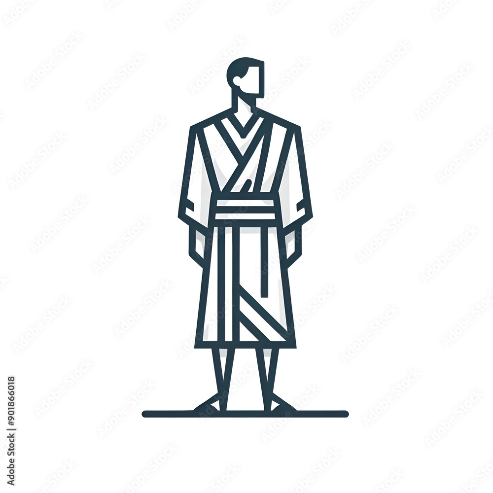 minimalist illustration depicts a standing samurai, rendered in clean ...