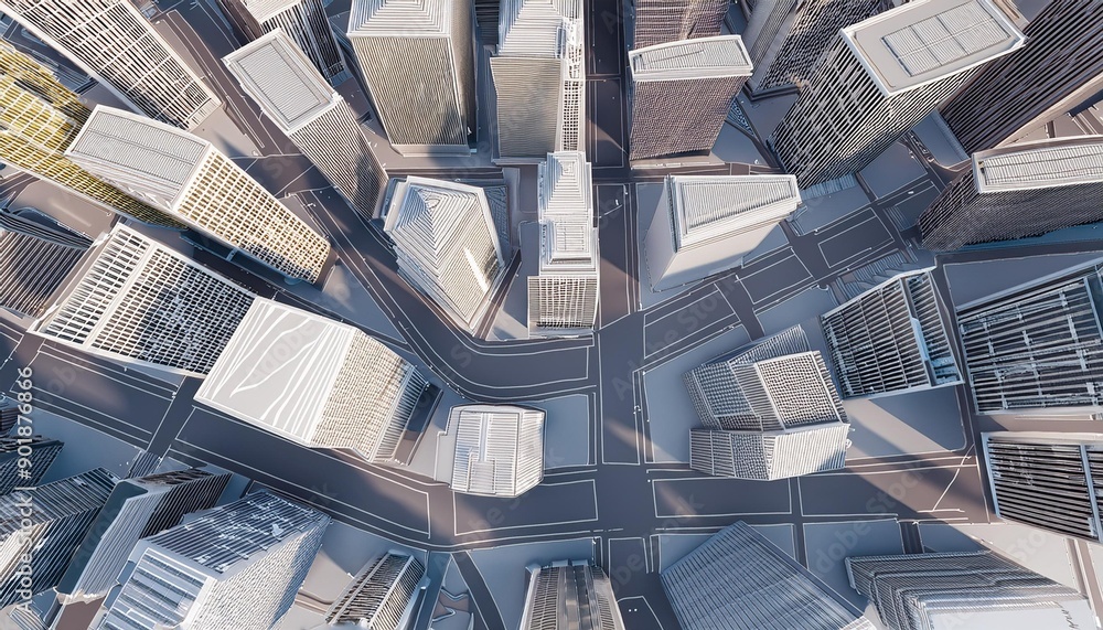 Generative AI Top view of abstract modern city downtown looking as ...