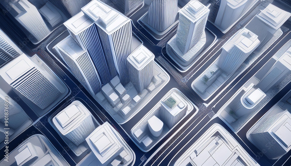 Generative AI Top view of abstract modern city downtown looking as ...