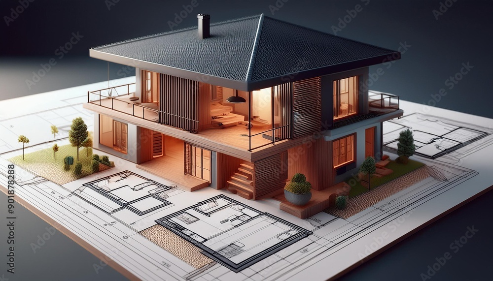 Volumetric project of house Layout of a house with an open roof ...