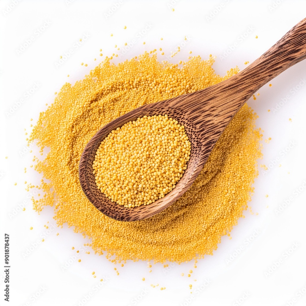 Yellow mustard seeds in bamboo wooden spoon creative layout Mustard ...