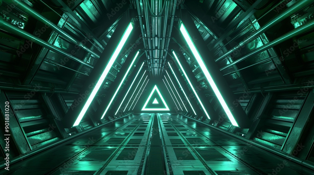 A futuristic underground nuclear bunker or spaceship hangar, featuring ...