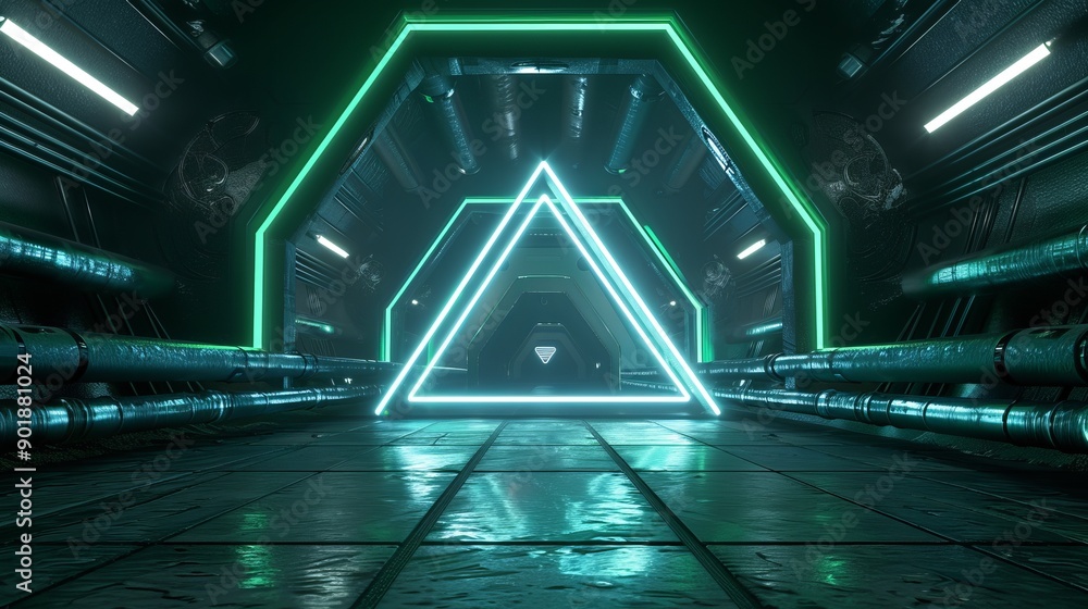 A futuristic underground nuclear bunker or spaceship hangar, featuring ...