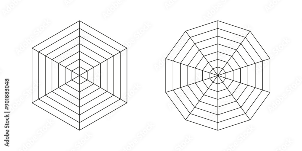 Radar, spider diagram template. Spider web chart, mesh. Hexagon ...