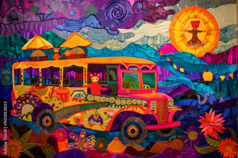 symbols of the Philippines. Include elements such as a jeepney, a ...