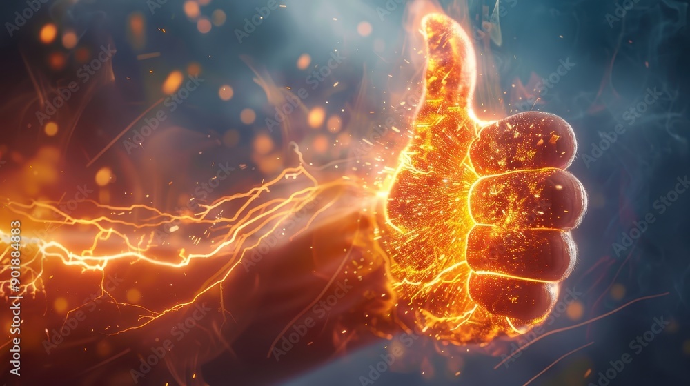 Fiery hand gesture, specifically a thumbs-up, with a background of ...