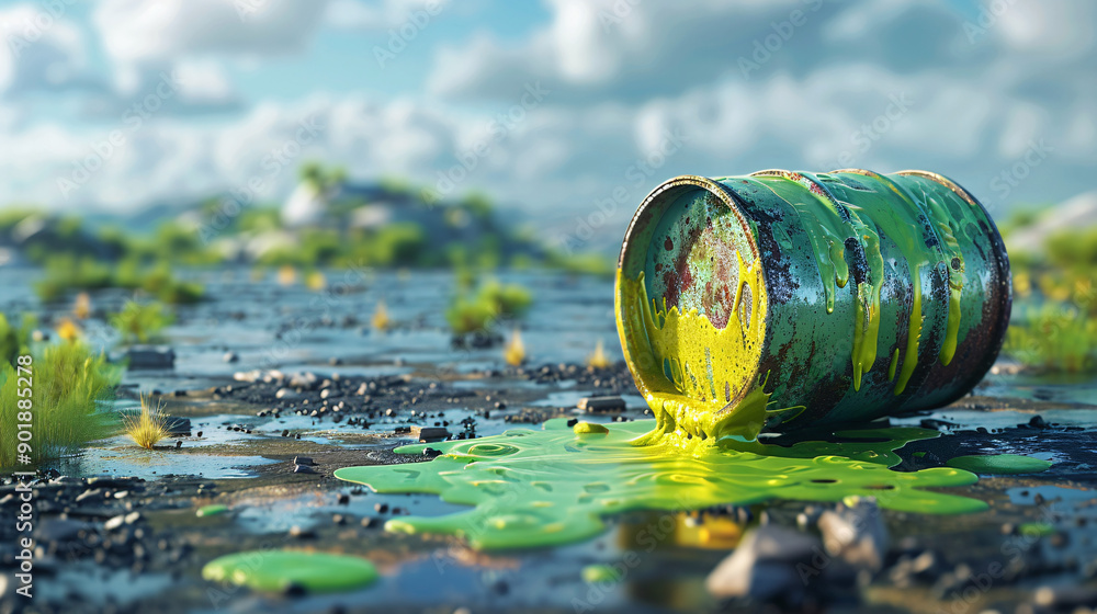 Toxic Waste Barrel Spilling Green Sludge in Contaminated Environment ...