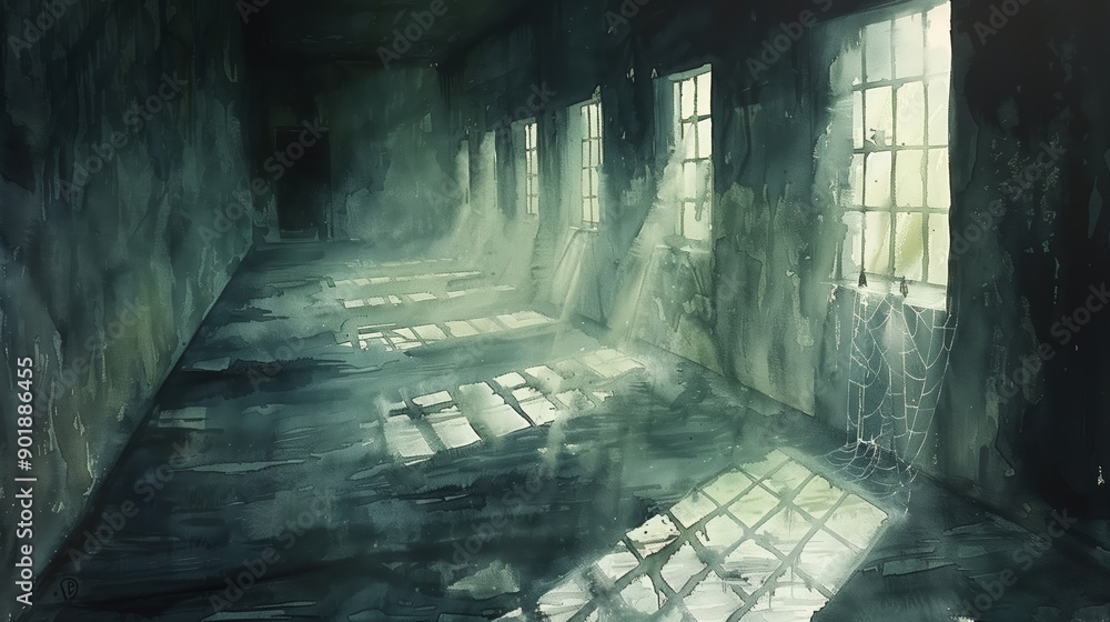 Empty stone ancient hall inside of old prison hall or castle dungeon ...