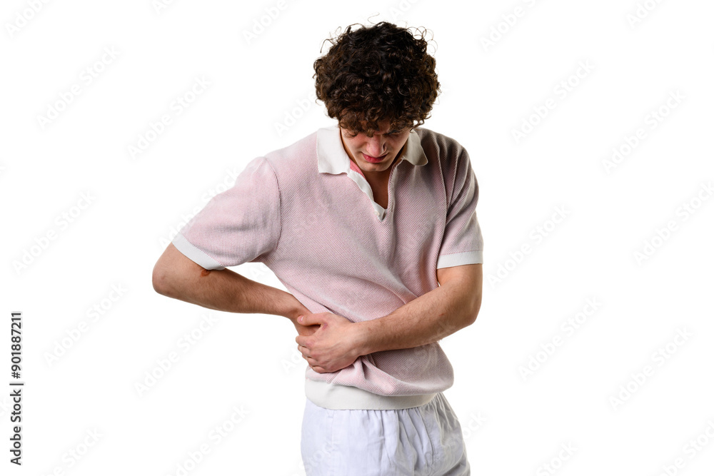 Belly bloating from peritonitis. Young man is suffering from acute ...