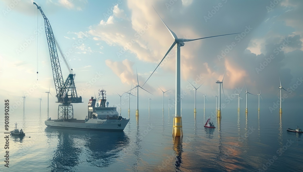 Offshore Wind Farm and Maintenance Vessels Stock Photo | Adobe Stock