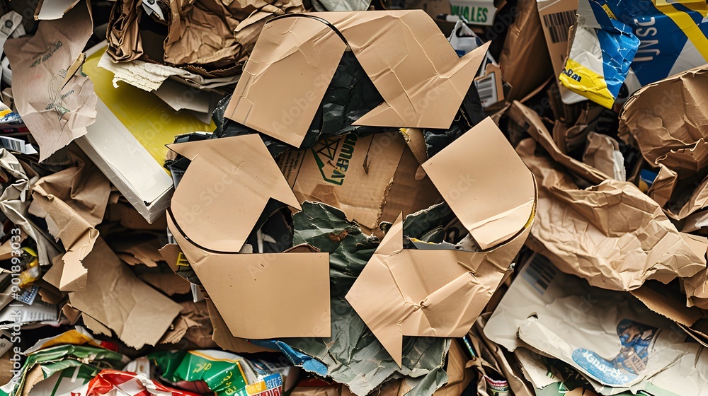 Recycling-themed image with a pile of assorted paper and cardboard, all ...