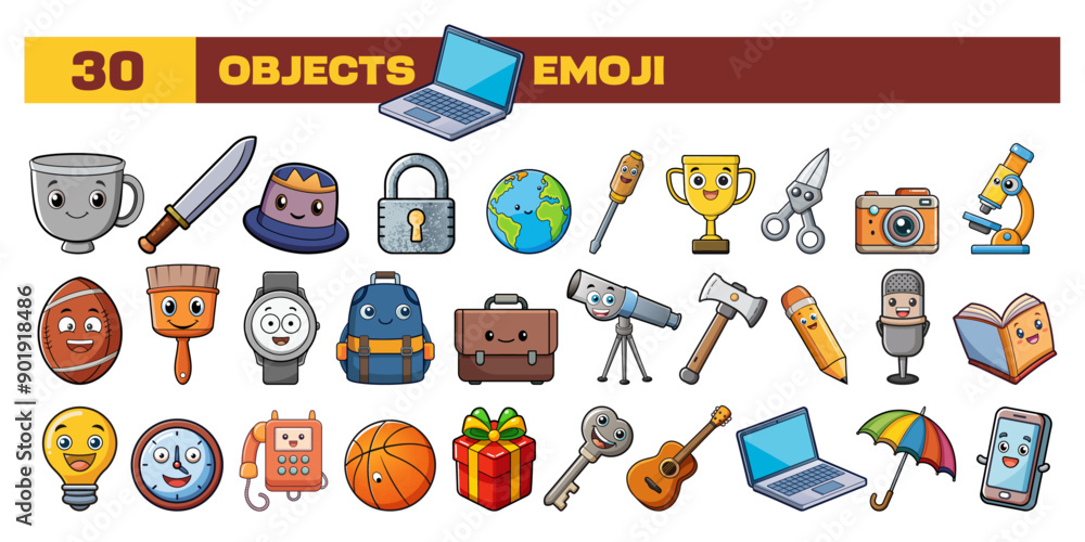 Set of vector Objects emoji, clipart, or icon. Cartoon style different ...