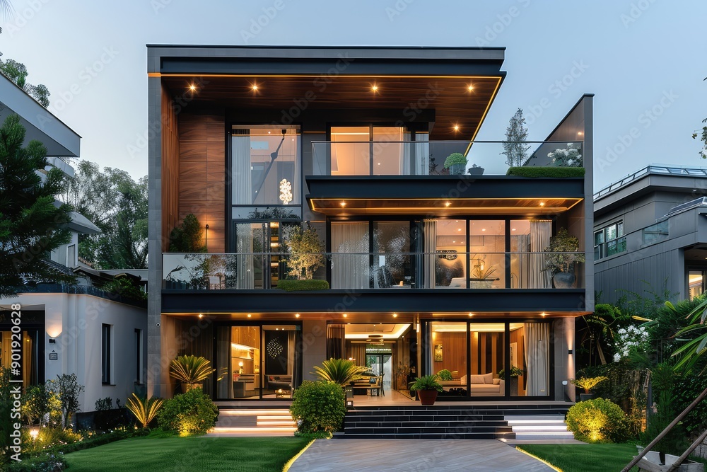 Beautiful modern house exterior with grass field Modern residential ...