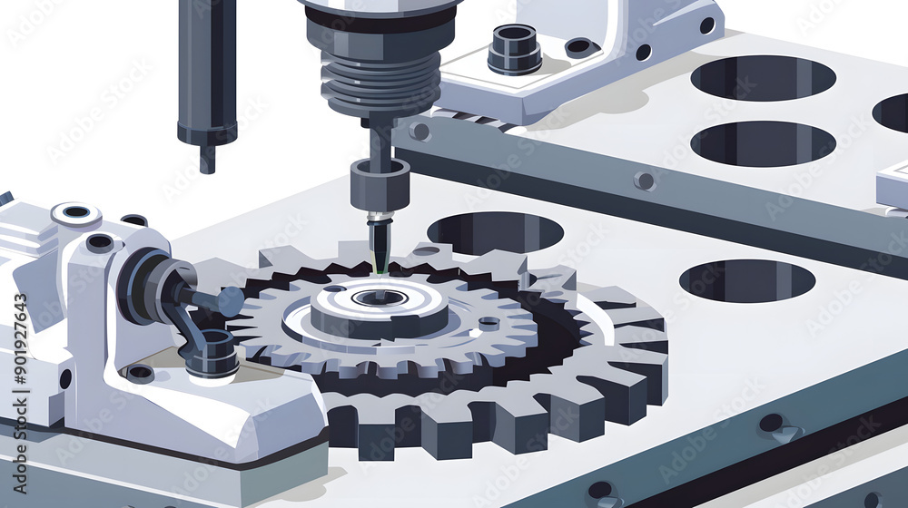 closeup scene the milling spindle attached on the robotic arm finish ...