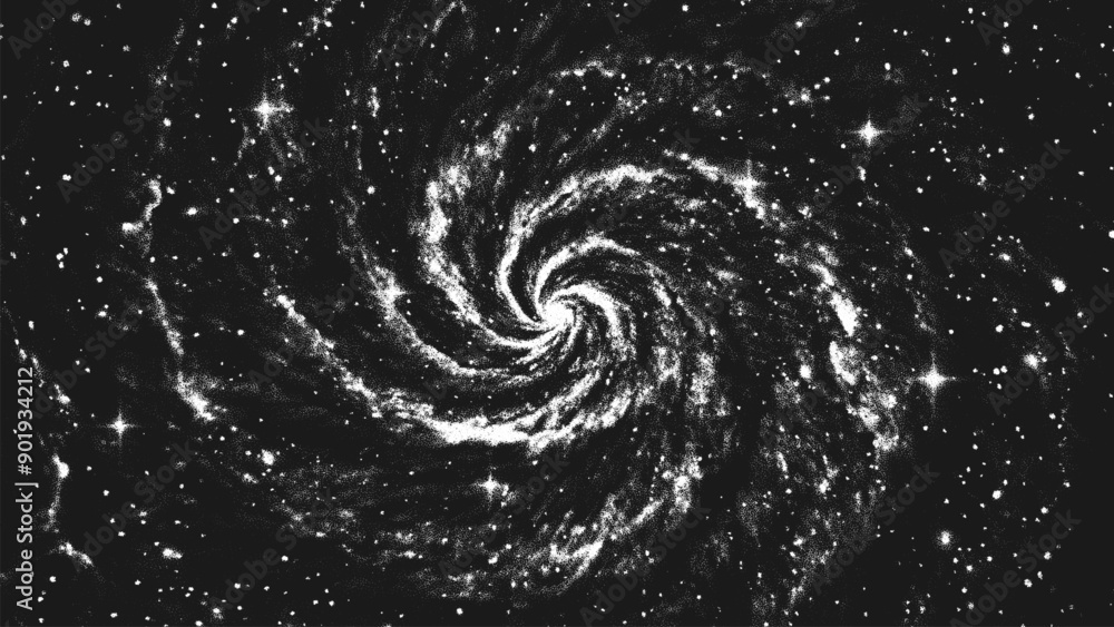 Deep space scene background in stippling style with amazing spiral ...