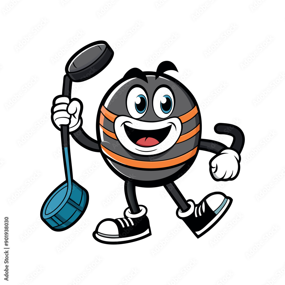 Vector Hockey puck comic character with arms, legs, skates and a ice ...