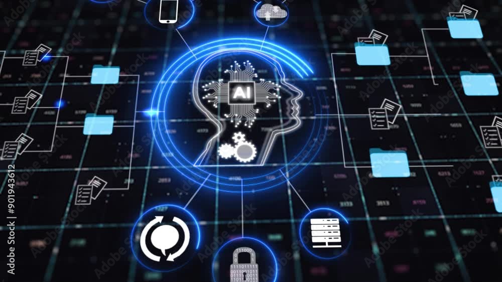 ai futuristic holographic interface of a file manager, folder structure ...