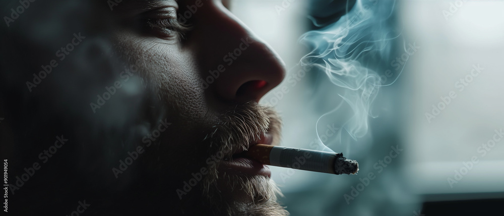Closeup of a man smoking a cigarette tobacco addiction, Breaking Free ...
