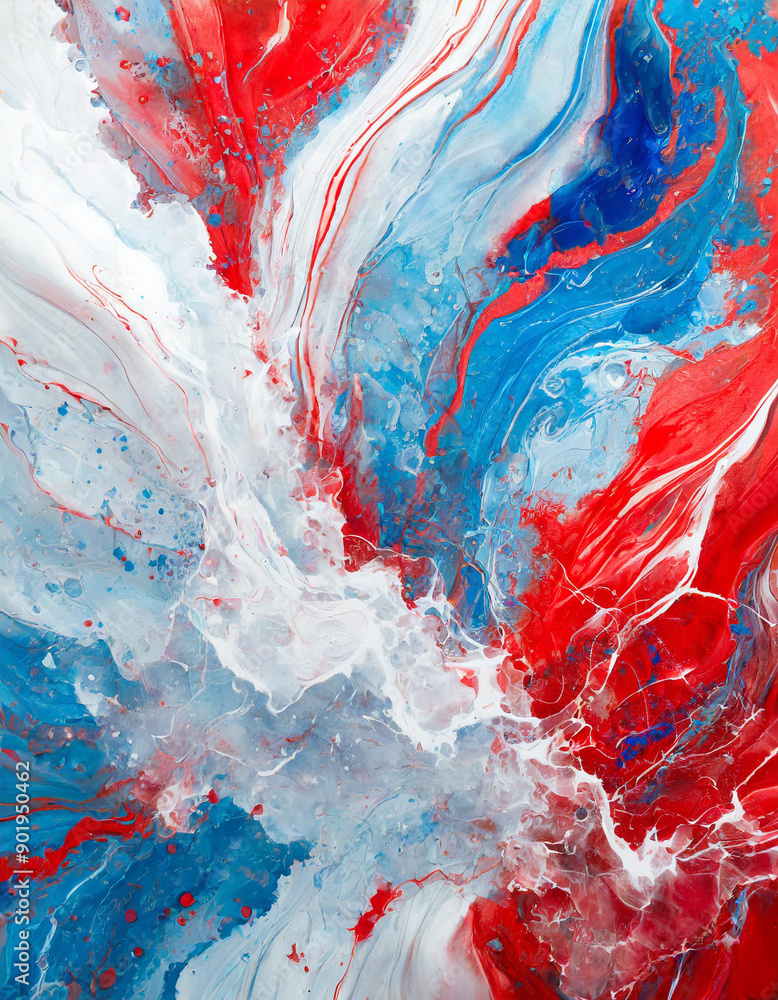 Dynamic Fusion of Red, Blue, and White: Energetic Abstract Swirls in ...