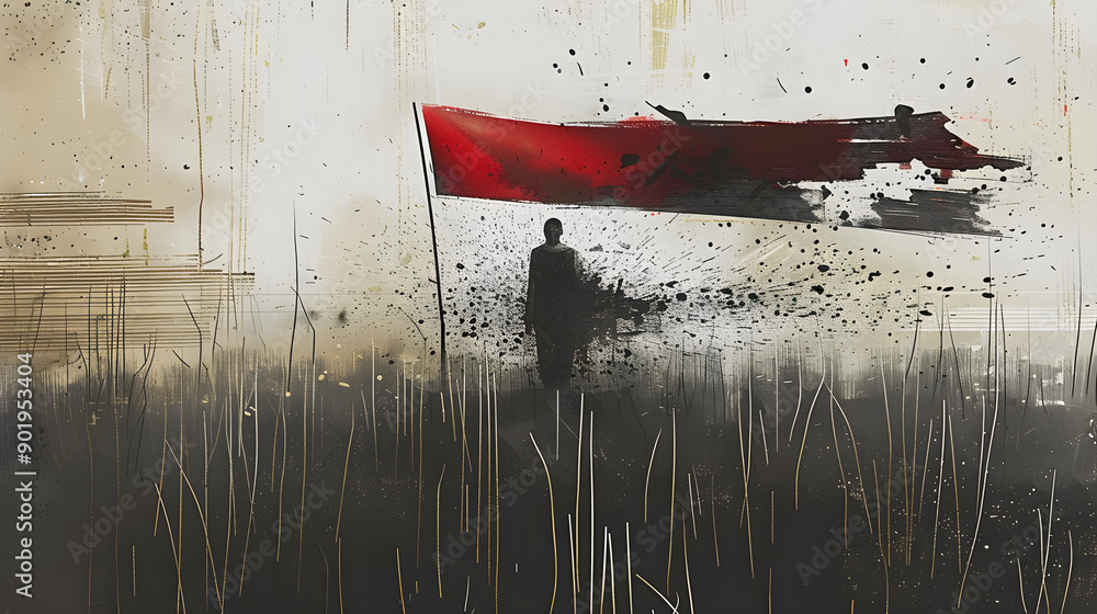 abstract representation of isolation, featuring a disintegrating red ...