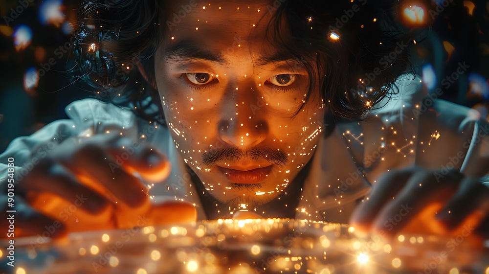 Japanese scientist creating a visual representation of the eighth ...