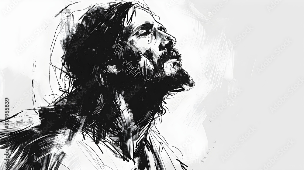 jesus christ portrait,digital illustration in black and white,sketch ...