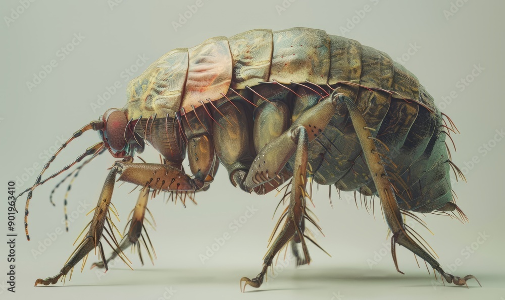Magnified image of a flea, displaying its segmented body and powerful ...