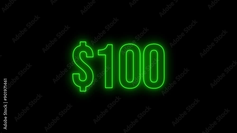 Neon Light Digit 100 Number, On Black Screen Background 4K Animation ...