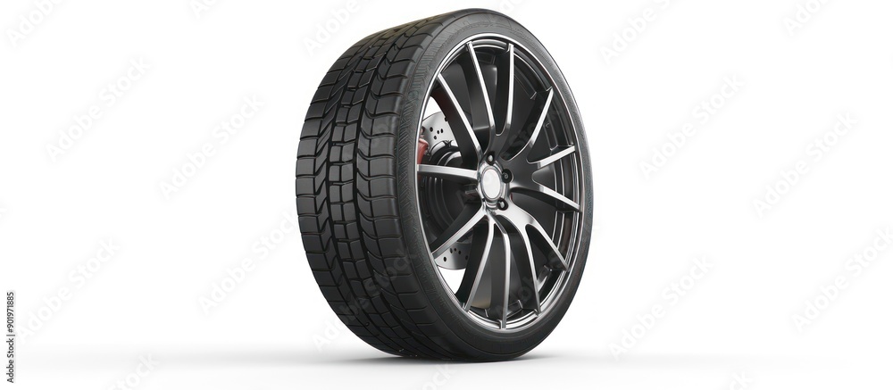Modern wheel rim, racing wheel and tire side view isolated on white ...