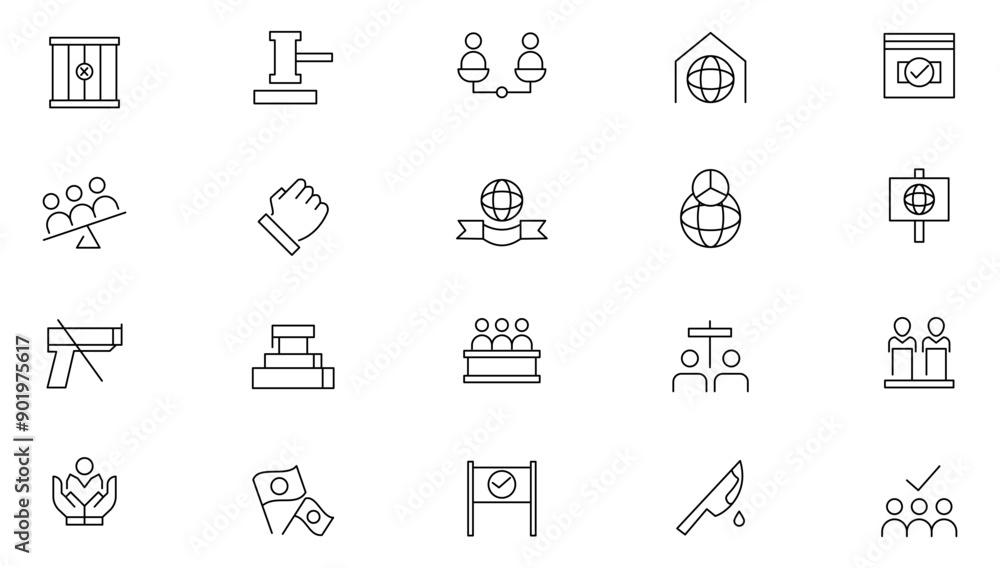 Human rights line icon set. Ordering, consciousness, regulation, social ...