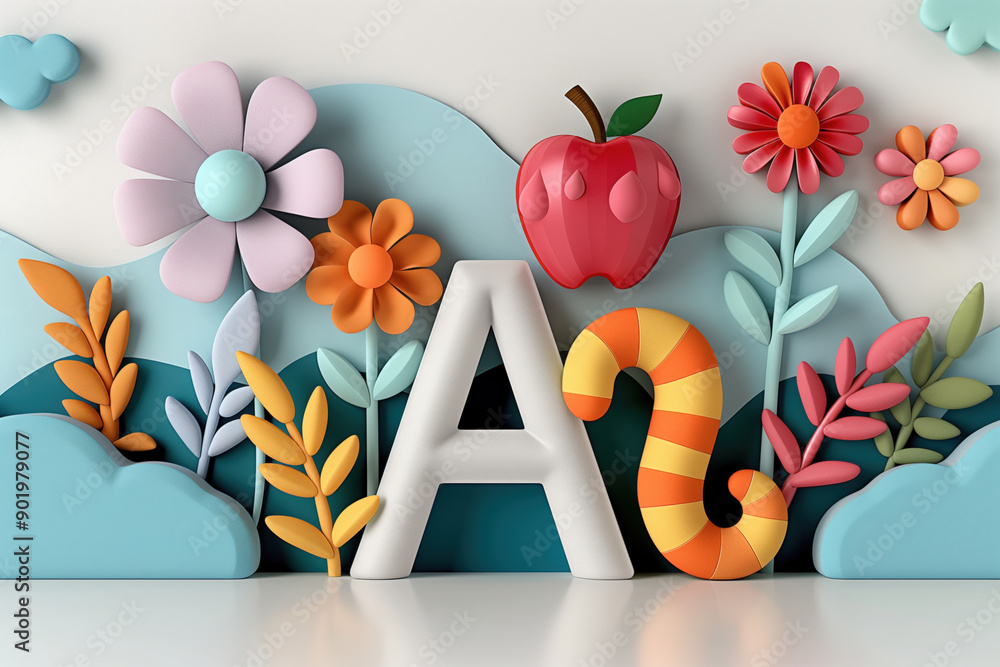Playful 3D Alphabet Art with Apple and Worm. A delightful 3D ...