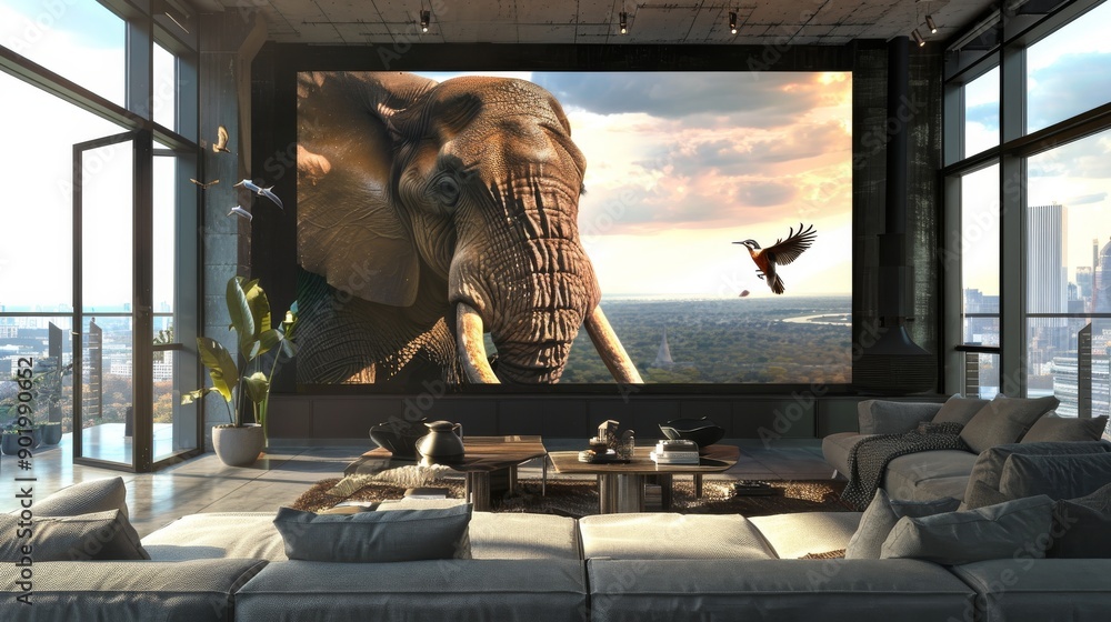 In a 4K hyper-realistic 3D movie shown on a home theater screen, an ...
