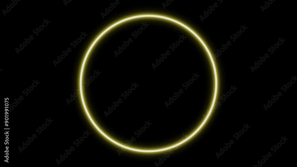 Yellow neon circle frame with central copy space, on multiple ...
