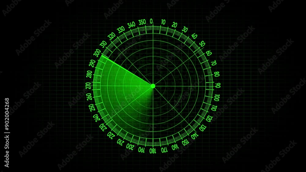 Scanning radar screen on world map Green color digital technology radar ...